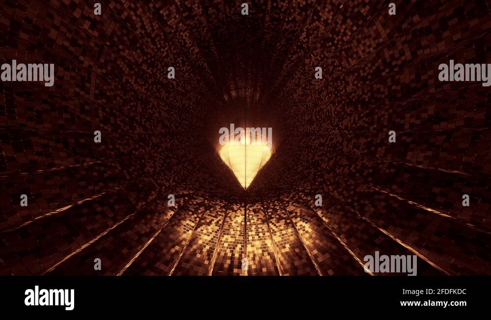 VJ Loop - Glowing 3D Golden Heart Rolling Along a Reflective Digital ...