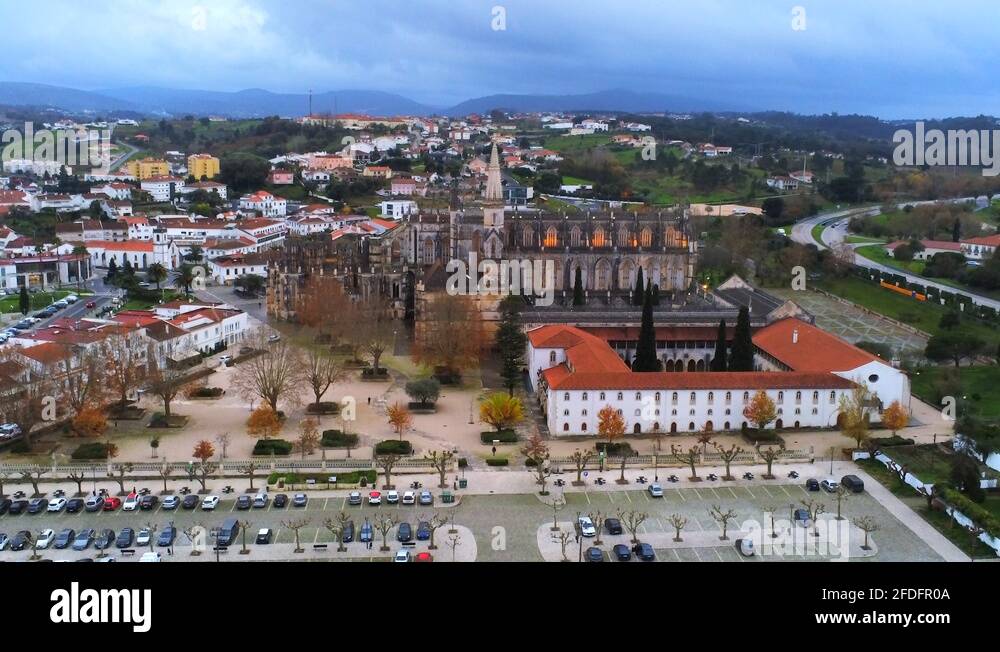 Batalha Monastery, Pull up aerial view of the Gothic architecture Stock ...