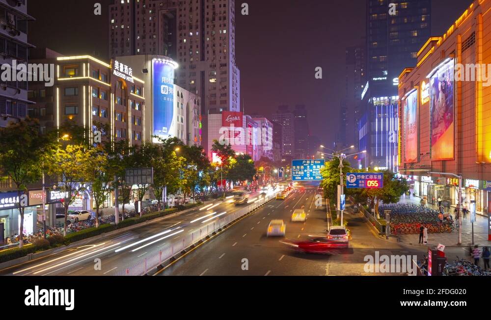 night nanjing downtown traffic street pedestrian bridge timelapse 4k ...