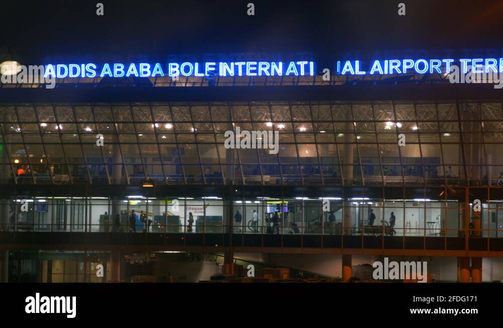 Outside Addis Ababa Bole International Airport Terminal, night time, Ethiopia Stock Video ...
