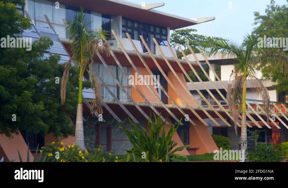 Town hall building, modern futuristic architecture, Auroville cityscape ...