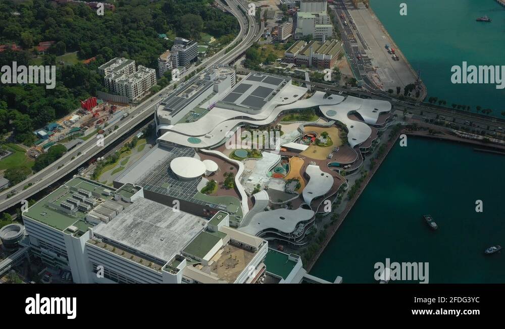 singapore sentosa island famous mall rooftop traffic road aerial ...