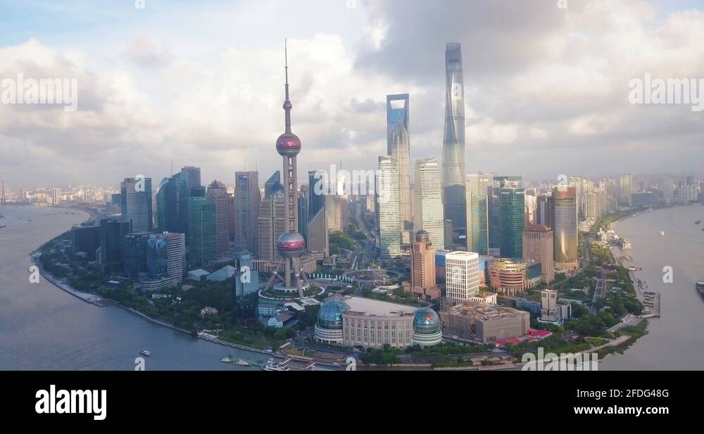 Shanghai skyline landmark aerial view of downtown with amazing ...