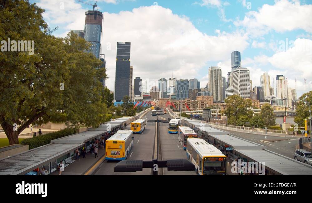 buses taking passengers at Cultural centre busway station brisbane at ...