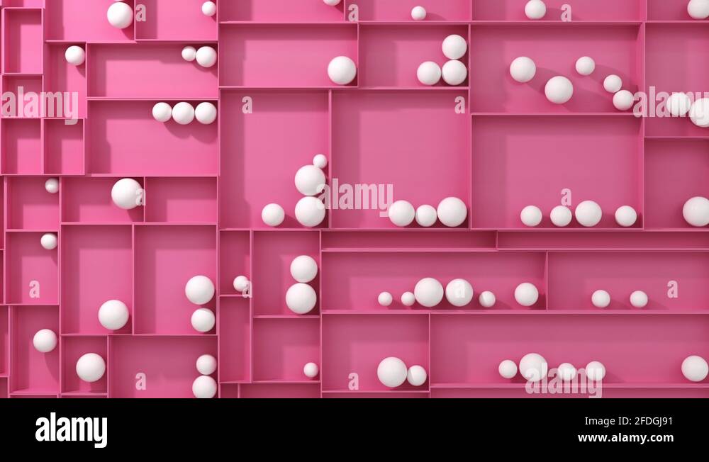 Abstract 3D boxes with white balls inside rolling. Animation render ...