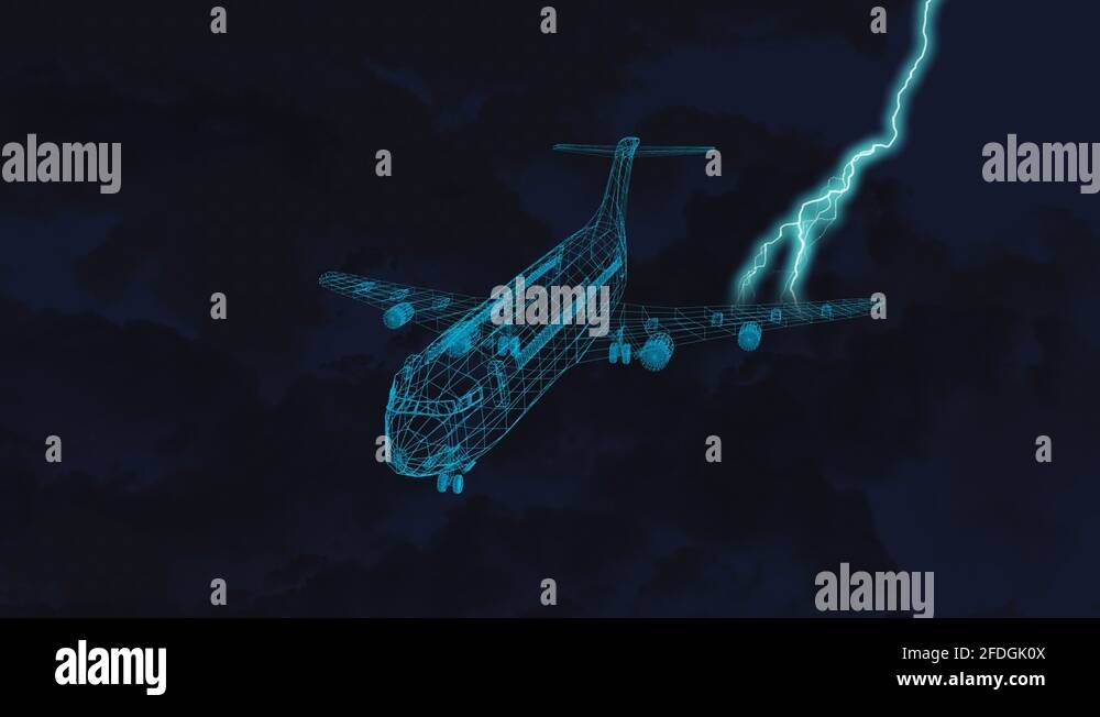 Animation of 3d technical drawing of model of aeroplane and flash of ...
