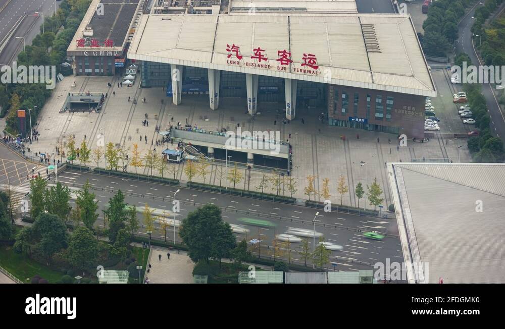 chengdu bus station terminal traffic street rooftop timelapse panorama ...