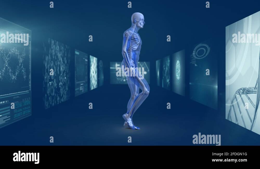 Animation of walking 3D man and rotating with scientist screen Stock ...