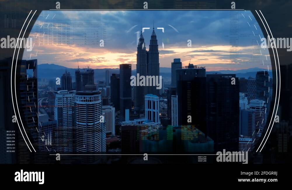Spy HUD Over Kuala Lumpur Skyscrapers, Petronas Towers, Motion Design ...