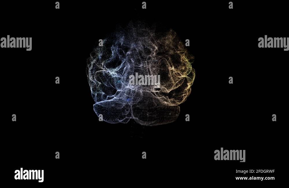 Abstract human brain from glittering particles floating and exploding ...