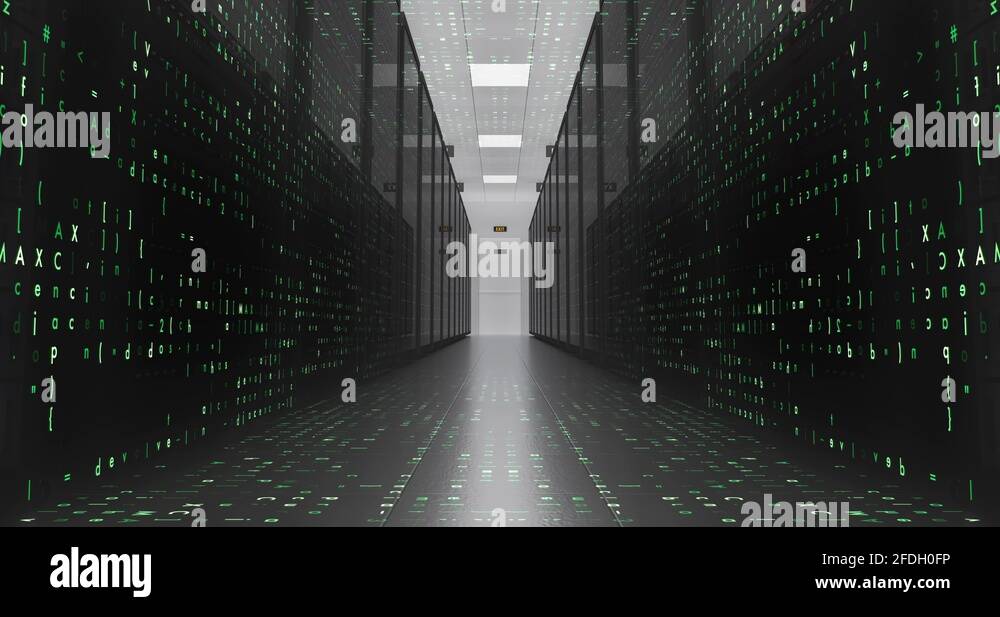 Server Racks In a Modern Data Center. Camera Slowly Moving Forward ...