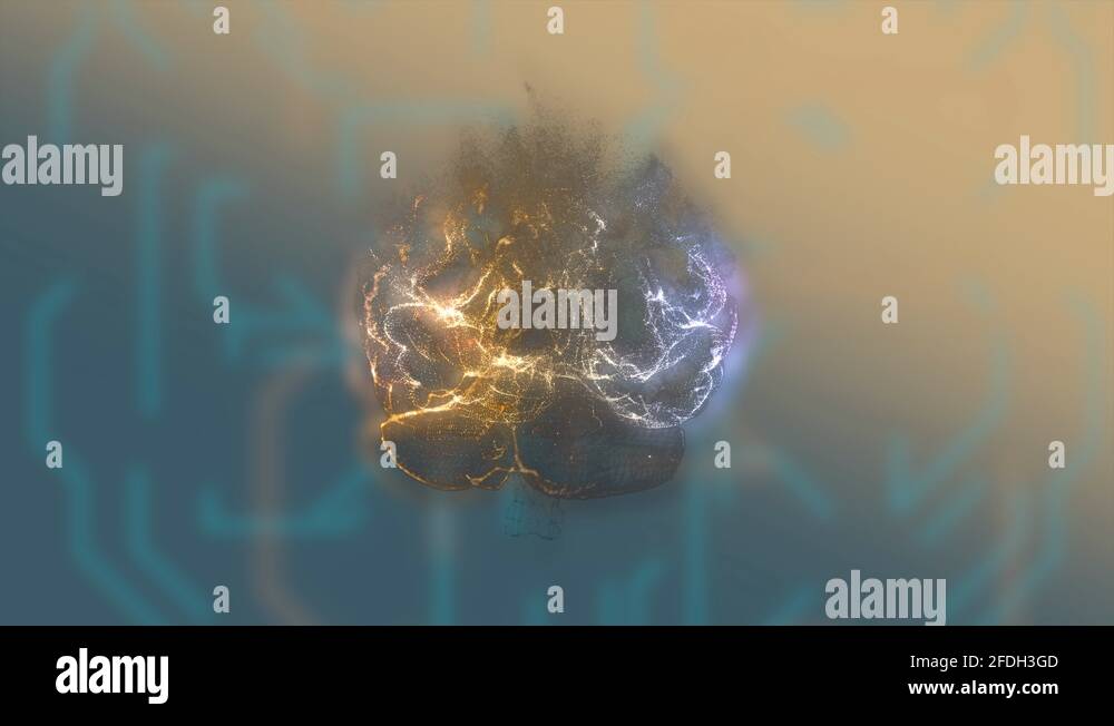 Abstract human brain from glittering particles floating and exploding ...