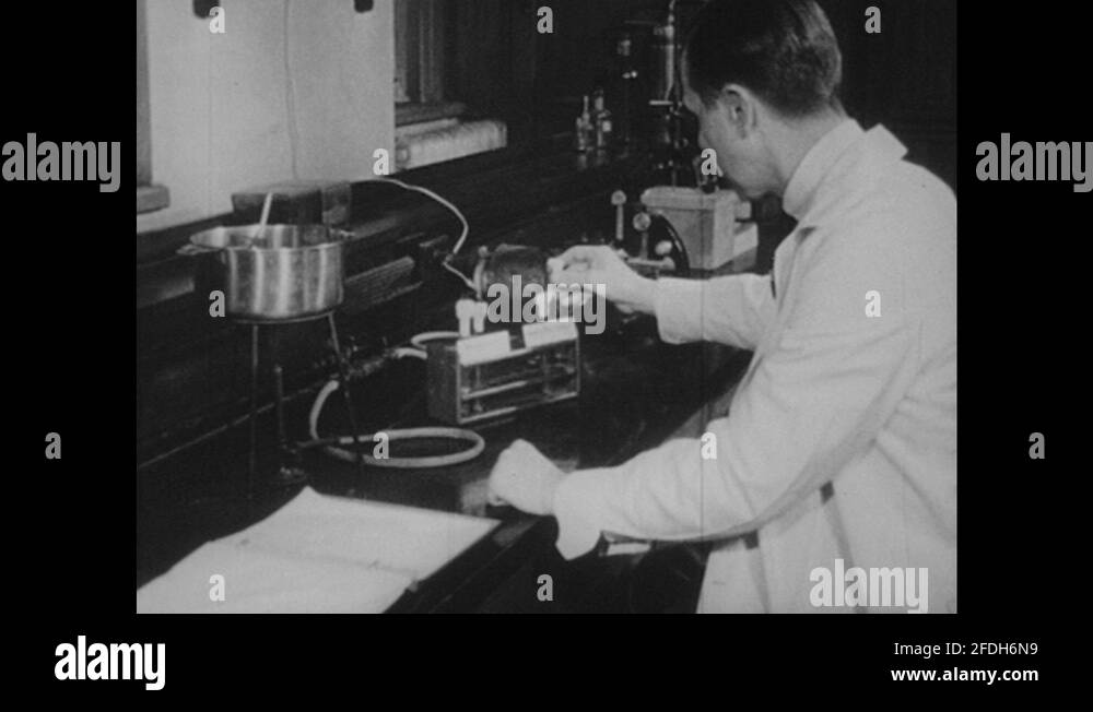 1950s: man in lab coat works with test tubes of pneumococci and ...