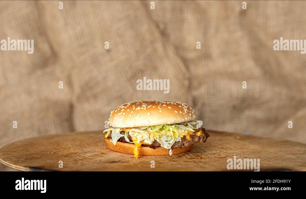 stop motion animation, stack, pile of burgers appearing, heap of fast ...