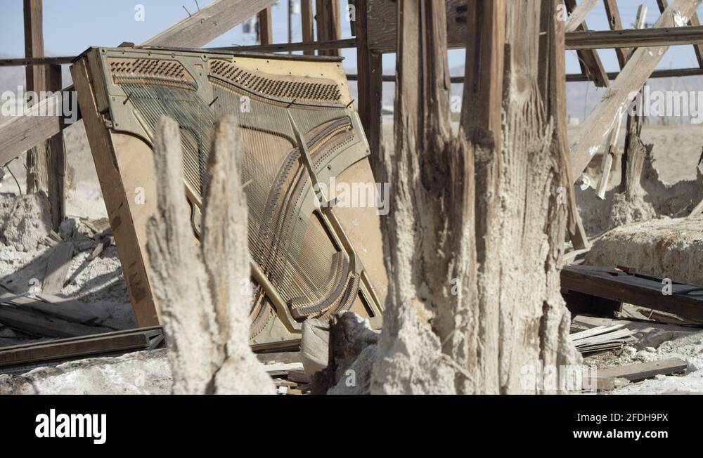 Rubble from House Fire Damage, Wood and Broken Piano, Lie in the Arid ...