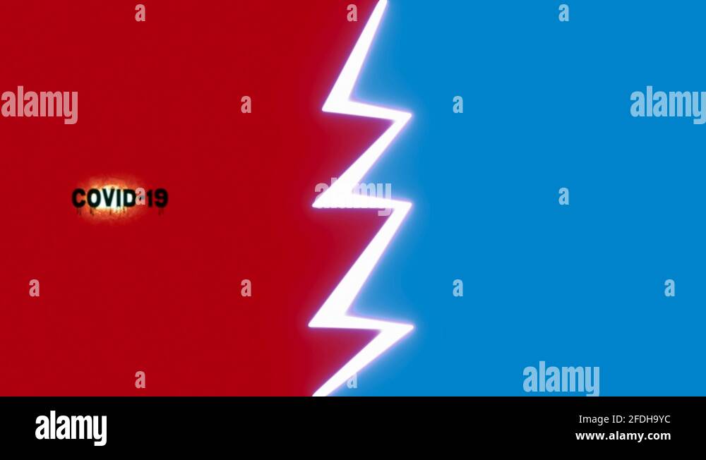Two sides (red and blue) colliding, a lightning bolt symbol appearing ...