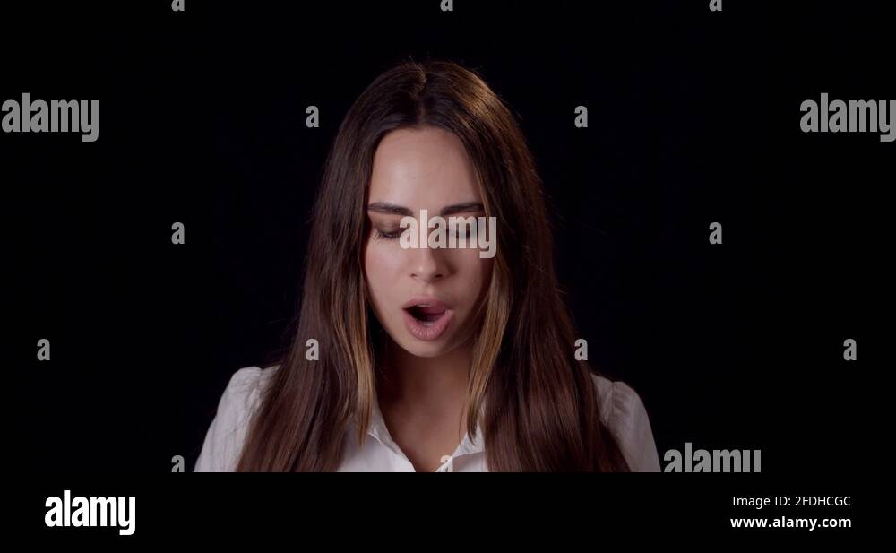 Surprised girl face. Close up of shocked woman face expression. Wow ...