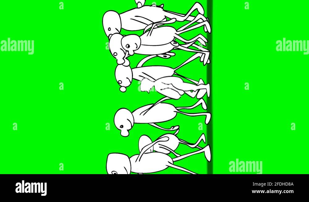 CARTOON CHARACTERS WALKS ON A GREEN SCREEN (Vertical Stock Video ...