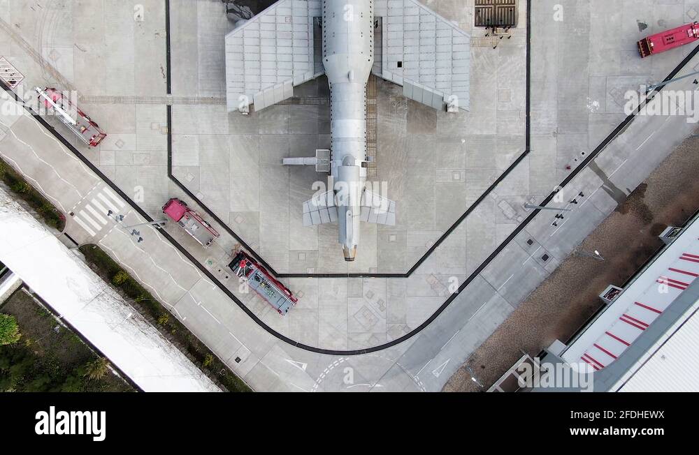 Top down aerial view of a simulation training facility for Aircraft ...