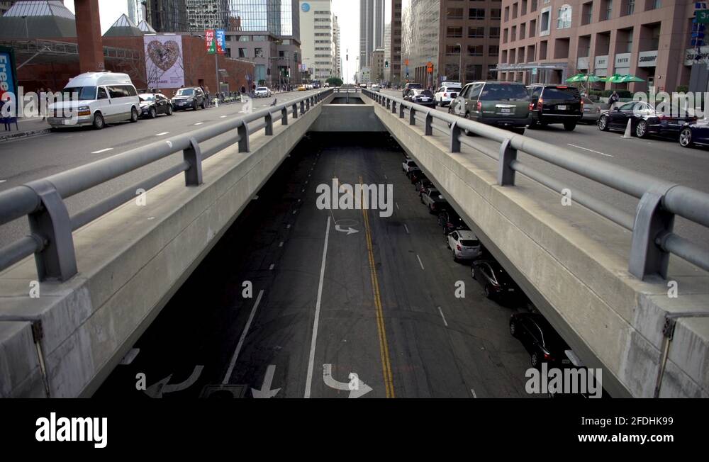 Timelapse of traffic on upper and lower levels of highways in downtown ...