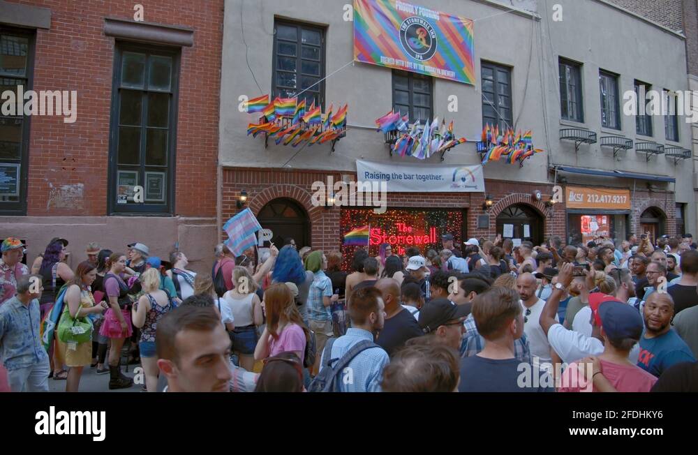 Crowd Stonewall Inn bar, celebration of the 50th anniversary of ...