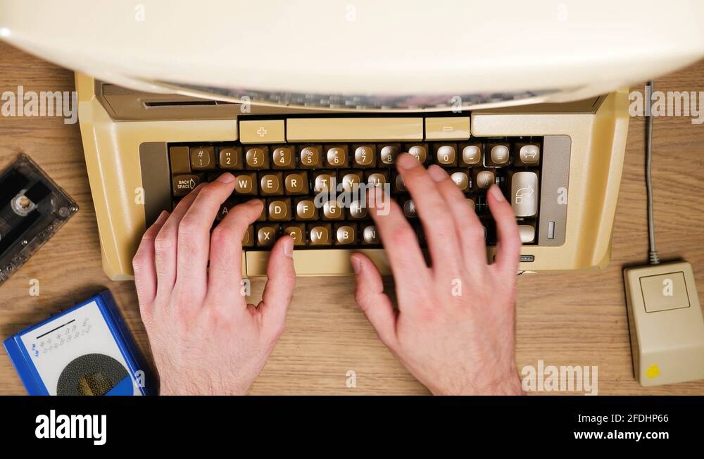 Using a Vintage70s 80s Computer Typing Top View Timelapse Stock Video ...