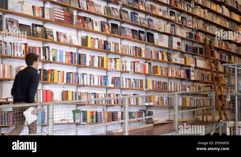 Bookshelves In Famous Bookshop In Lisbon, Portugal Stock Video Footage ...