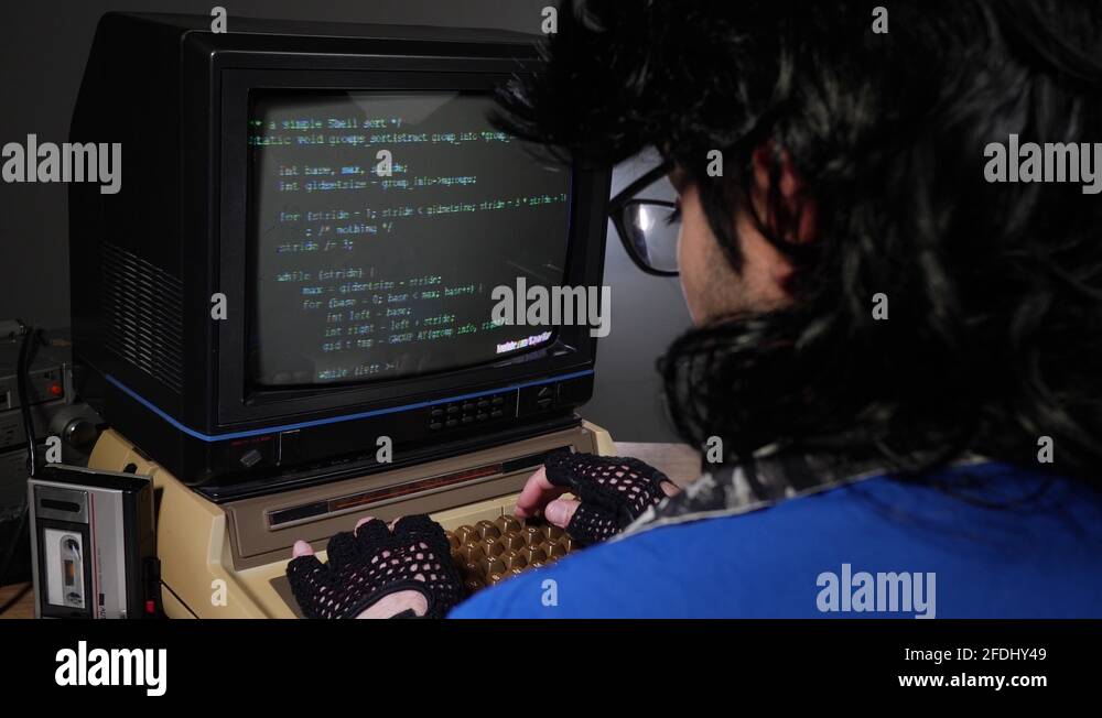 Hacker of the 70s 80s on Vintage Old Computer Stock Video Footage - Alamy