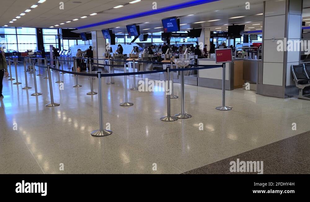 Empty Delta Airlines ticket counter with reduced travelers due to ...