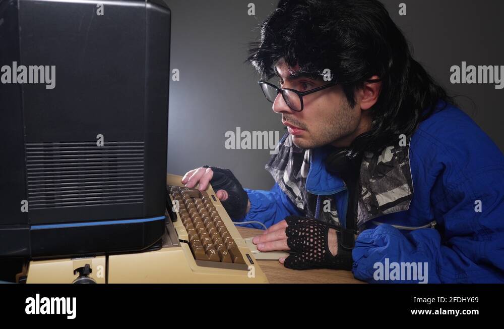 Vintage Computer Geek in the 80s Typing Stock Video Footage - Alamy