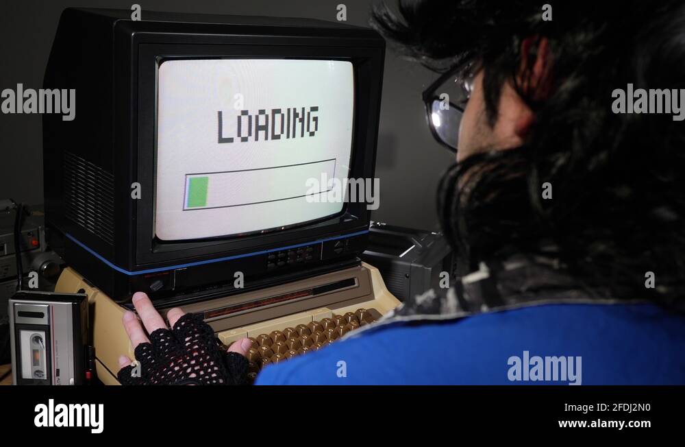 Waiting Looking at a Loading Screen on a Retro Computer 70s 80s Stock ...