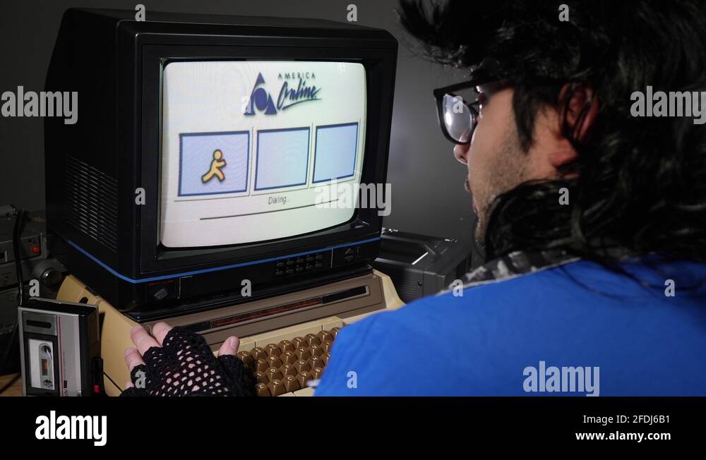 AOL Internet Connection on a Vintage Computer Monitor Stock Video ...