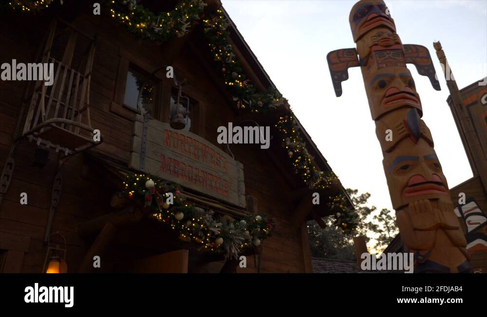 Totem Pole and decor in Disney World's Epcot Canada Pavilion Stock ...