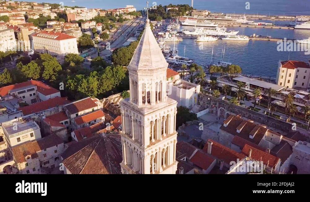 Croatia Split - Saint Domnius Cathedral spinning around with drone ...