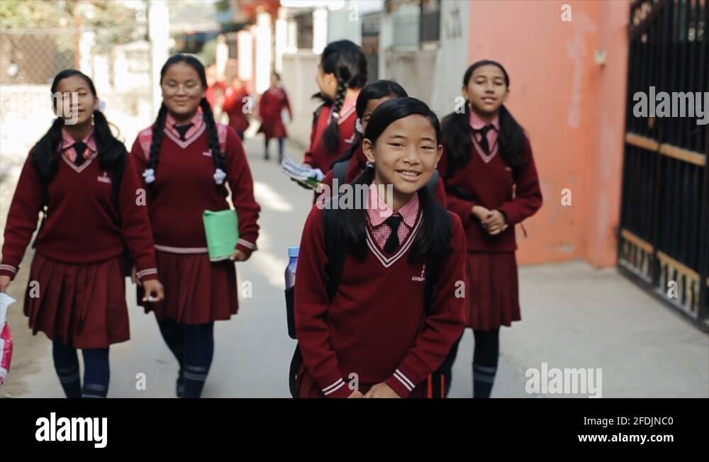 Kathmandu, Nepal - 14 November 2019: A group of nepalese girls in ...