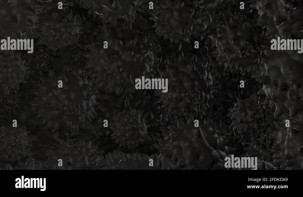Dark CGI background with viruses. Black spherical microorganisms ...