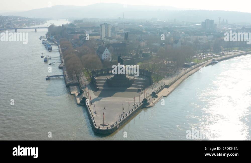 Deutsches Eck german corner in Koblenz with the monument statue of the ...