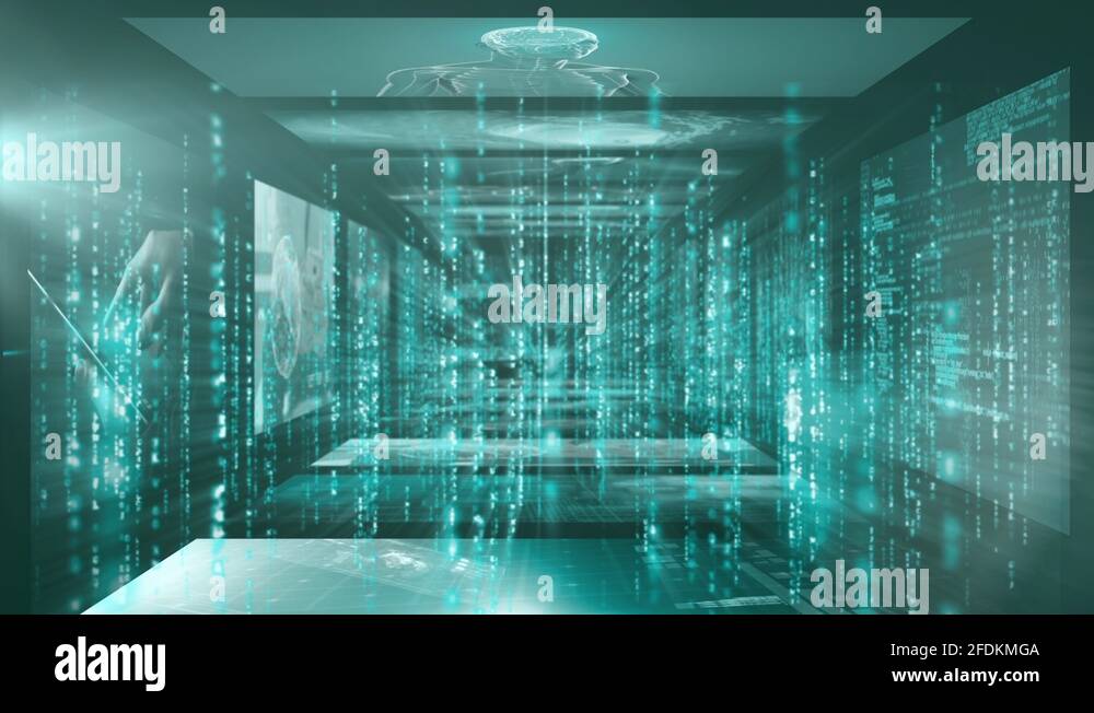 Animation of screens with human eye and CCTV camera digital with data ...