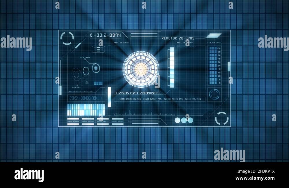 2D HUD display of a reactor control panel, showing reactor status, data ...
