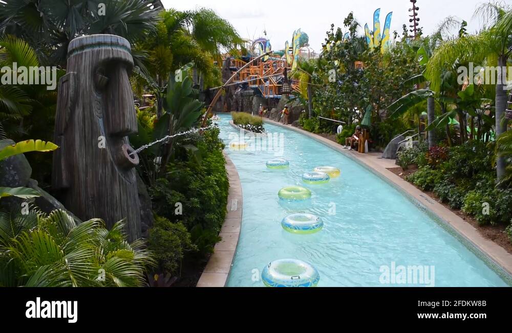 People enjoying TeAwa The Fearless River at Volcano Bay Stock Video ...