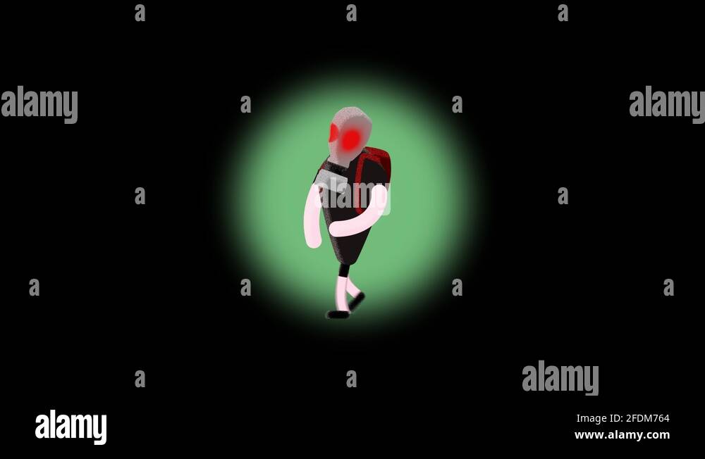 Gas mask animation. 4K looping animation of a man walking whilst ...