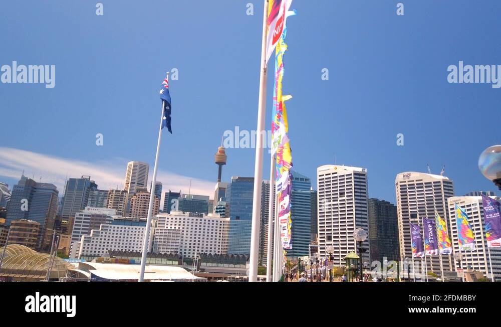 Skyscrapers buildings in Sydney City with Australian flag, and Sydney ...