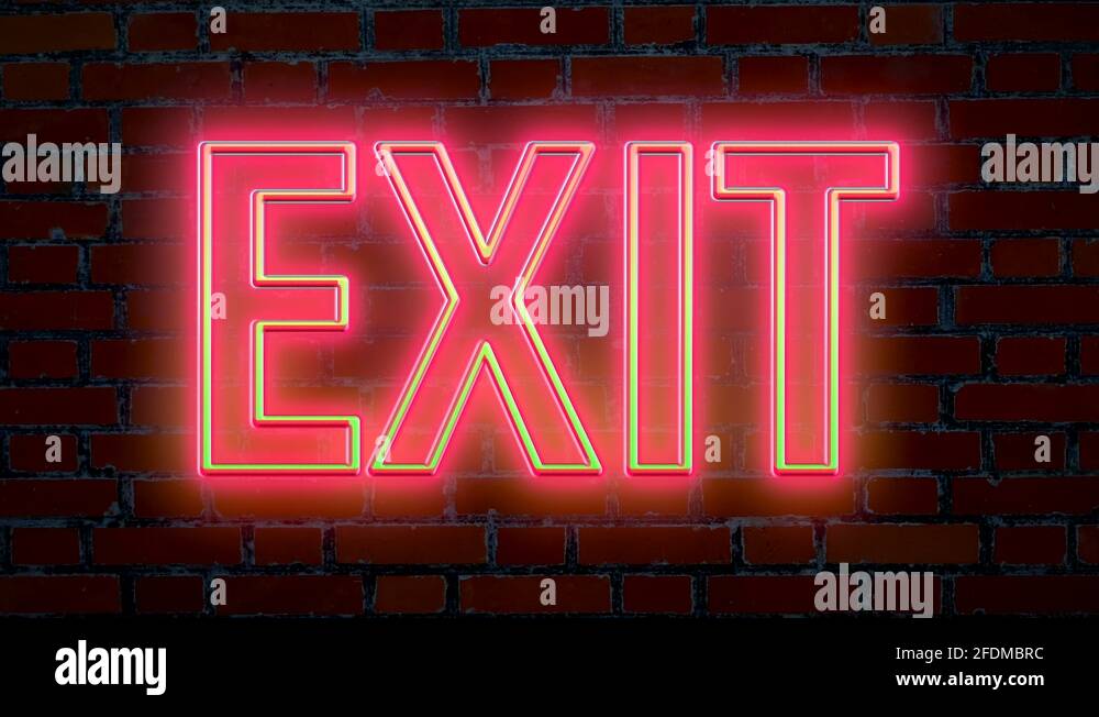 Blinking Exit word text in neon color showing way out in emergency ...