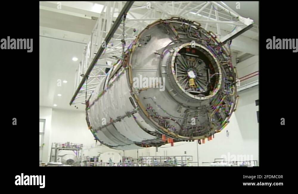 1990s: Space station lab module Destiny. Workers work inside space ...