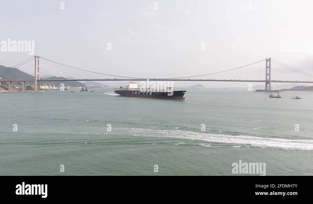 CMA CGM mega Container ship leaving Hong Kong port loaded to the top Stock Video Footage - Alamy