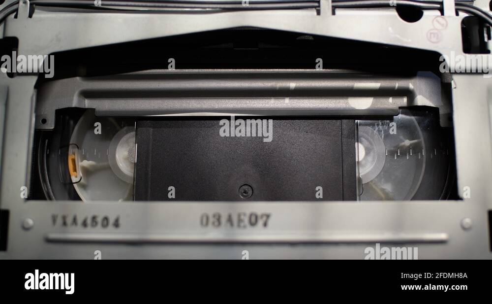 Close up shot of a vintage VHS tape recorder - cassette eject Stock ...