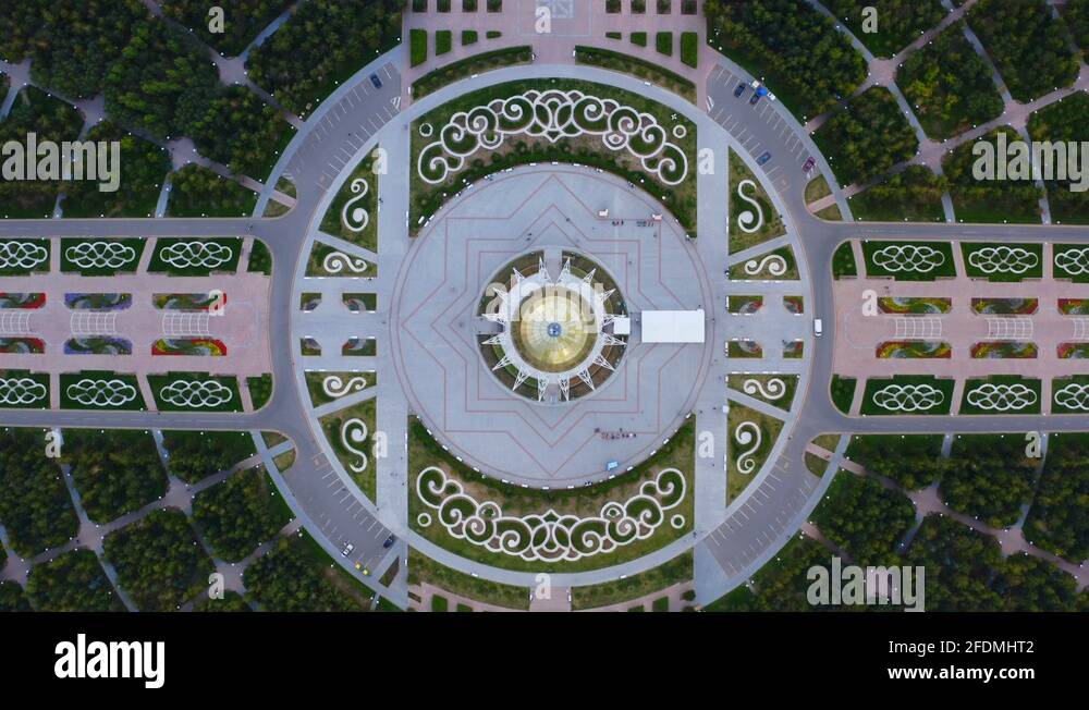 Bayterek Tower (Nur-Sultan) sight seeing tower from top view, the tree ...