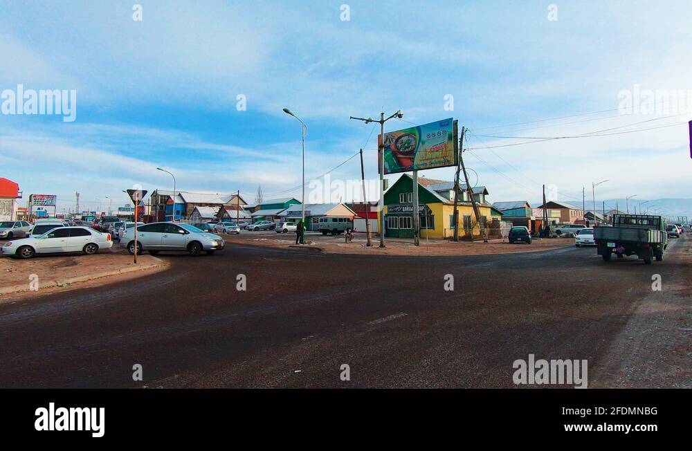 Traffic Turning Into Intersection In Rural Mongolian Town Of Murun ...