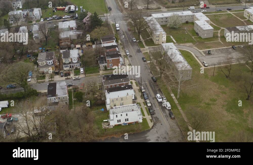 Poor Run Down Neighborhood in the Ghetto Aerial Stock Video Footage - Alamy