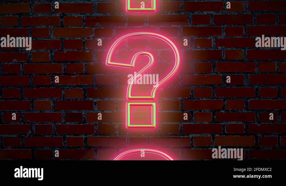 Computer effect showing endless loop of neon blinking question marks on ...